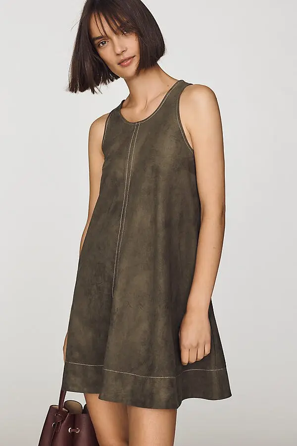 Maeve Keiko Suede Mi Dress - Dried Olive