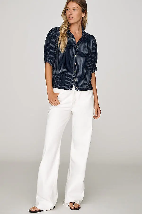 PILCRO Cotton Denim Puff-sleeve Top