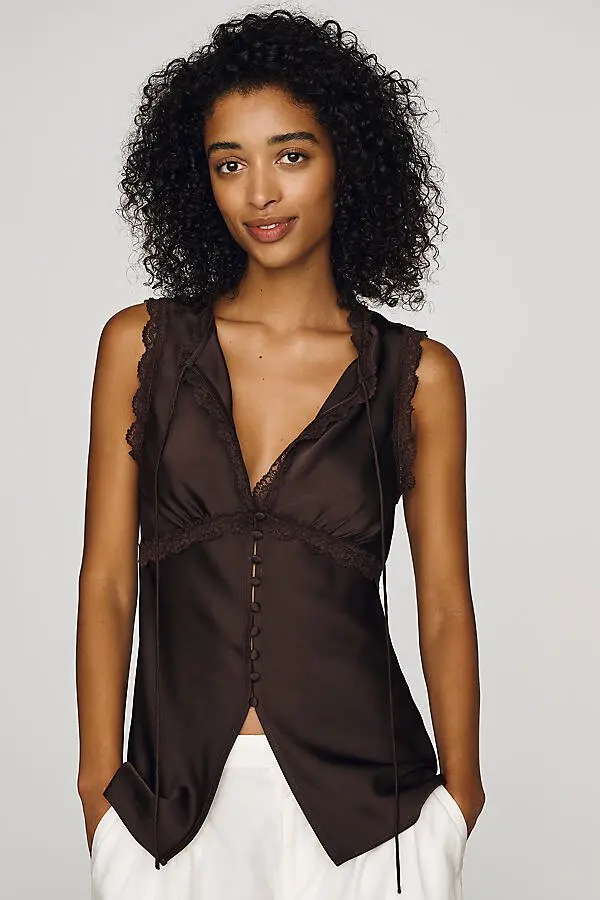 Avec Les Filles Lace Hem Tank Top - Russet