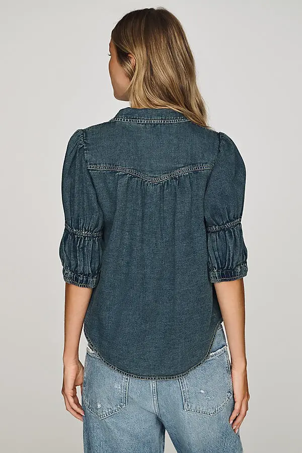 PILCRO Tallulah Cotton Denim Buttondown Top