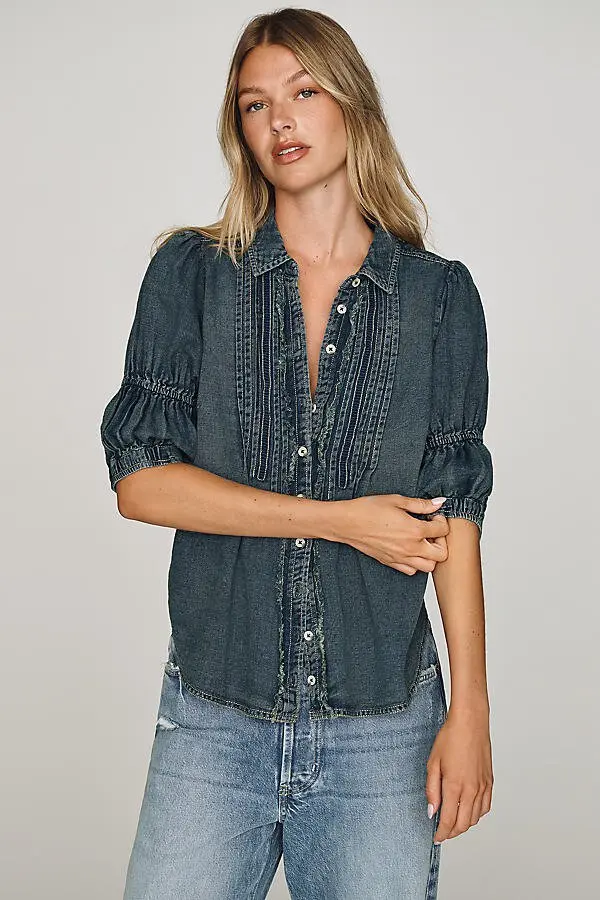 PILCRO Tallulah Cotton Denim Buttondown Top