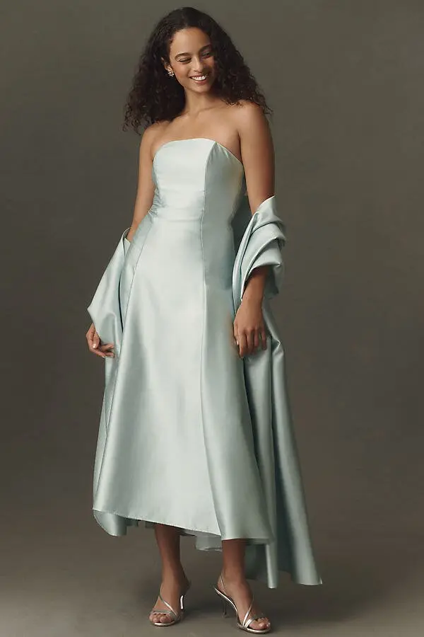 MARE MARE Strapless Drop-waist Midi Dress - Light Blue