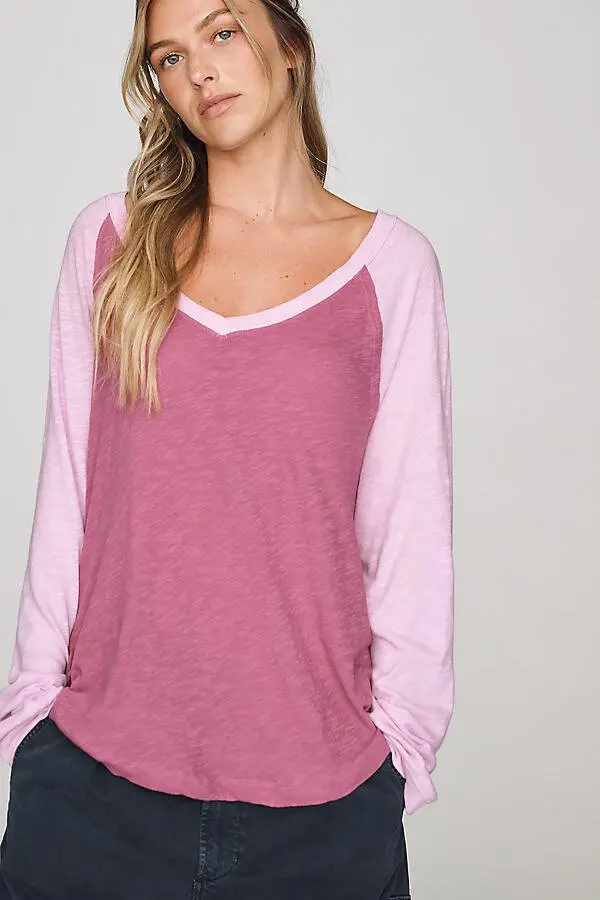 PILCRO Cotton V-neck Knit Top - Orchid