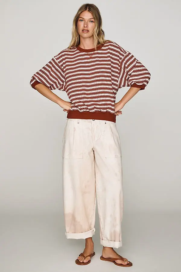 PILCRO Niki Cotton Bubble Sweatshirt - Brown Stripe