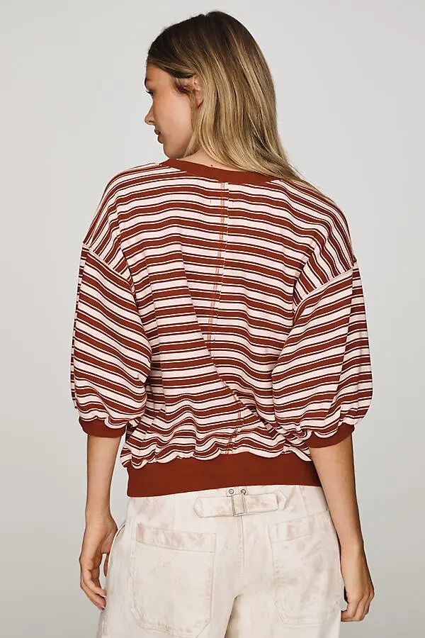 PILCRO Niki Cotton Bubble Sweatshirt - Brown Stripe