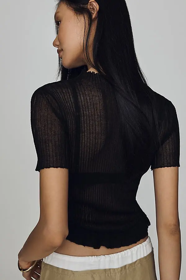 Anthropologie Semi-sheer Ruffle-hem Sweater
