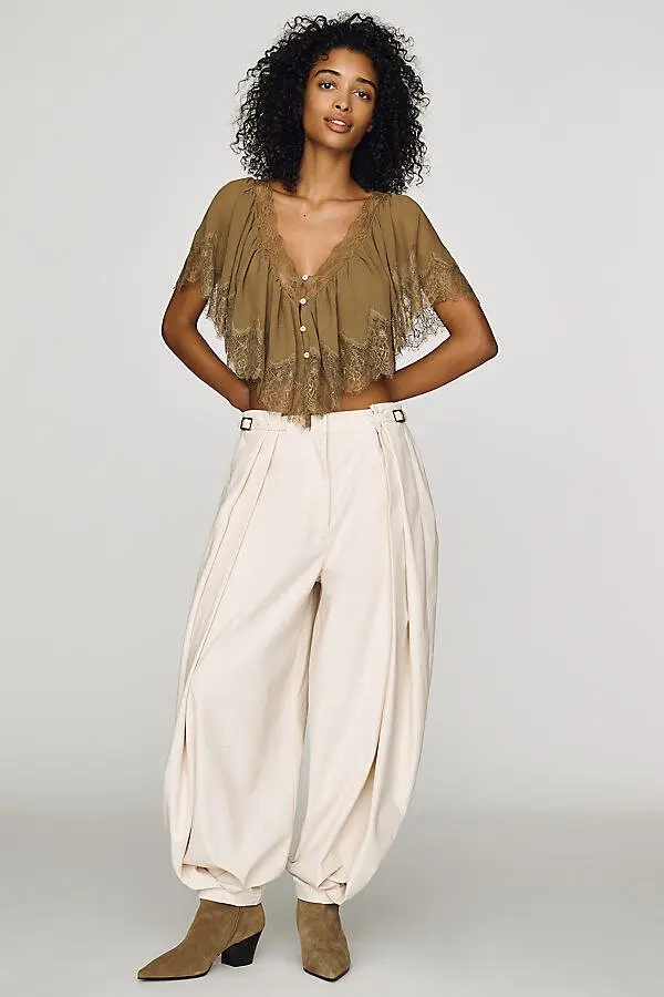Ronny Kobo Devi High-rise Barrel-leg Pants - Ivory