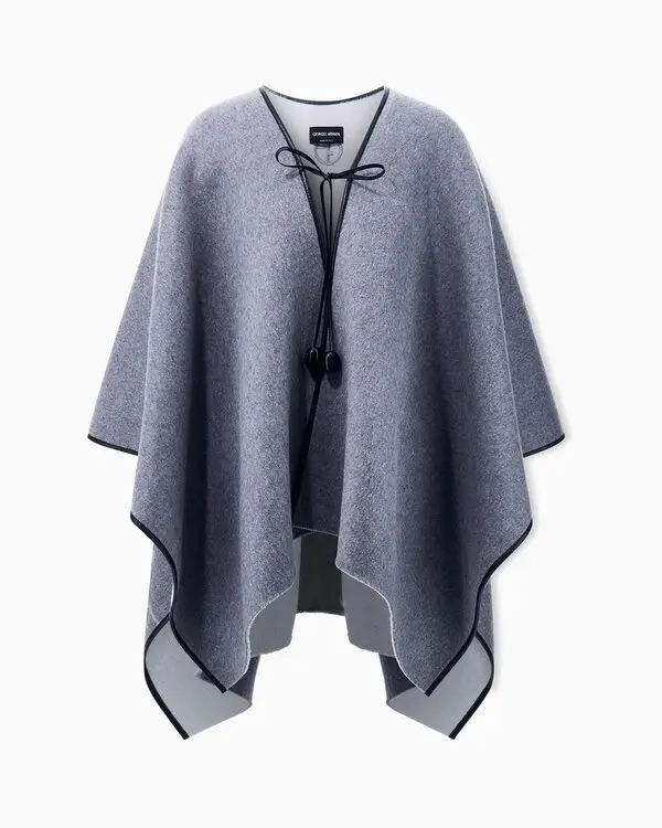 Giorgio Armani Poncho In Wool And Cashmere With A Leather Border - Grey