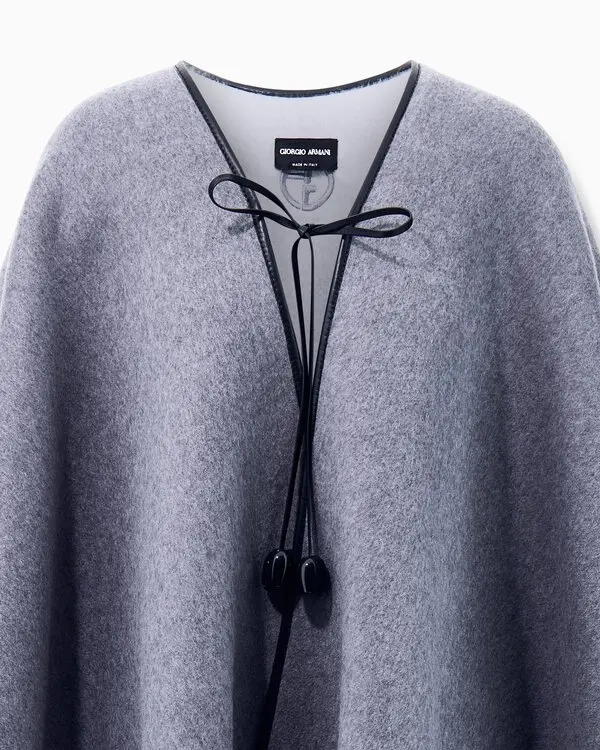 Giorgio Armani Wool And Cashmere Poncho With Leather Trim