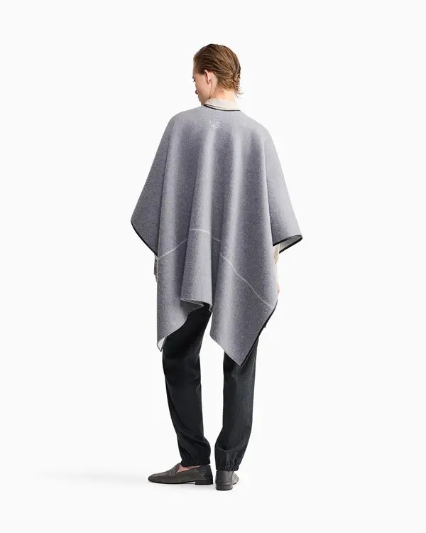 Giorgio Armani Wool And Cashmere Poncho With Leather Trim