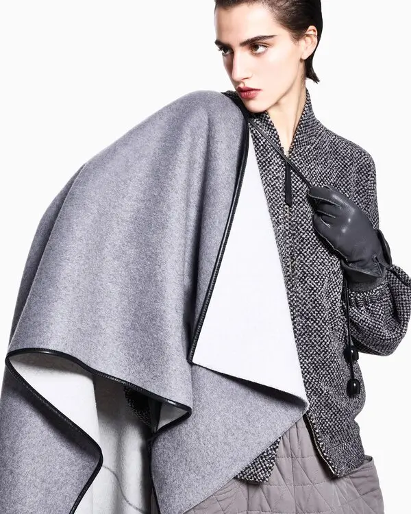 Giorgio Armani Wool And Cashmere Poncho With Leather Trim