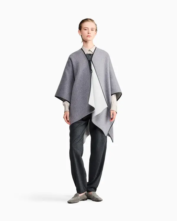 Giorgio Armani Wool And Cashmere Poncho With Leather Trim