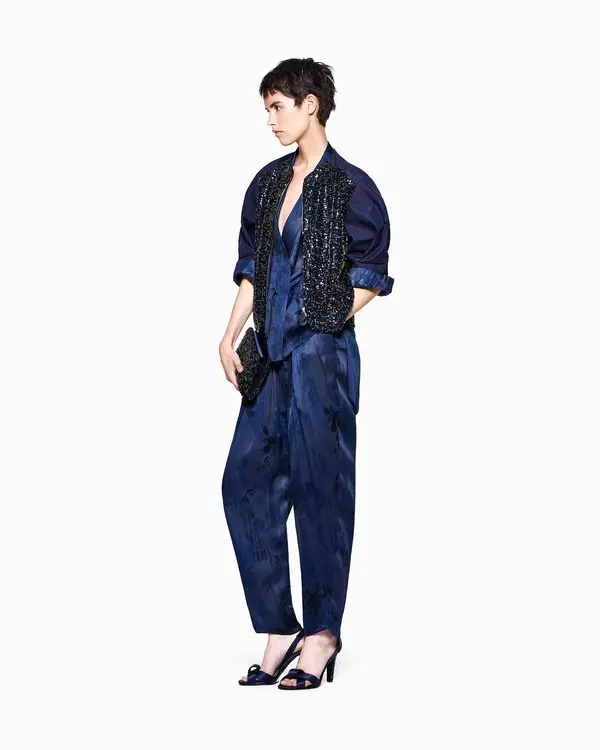 Giorgio Armani Pleated Silk Charmeuse Trousers With Knot Detail
