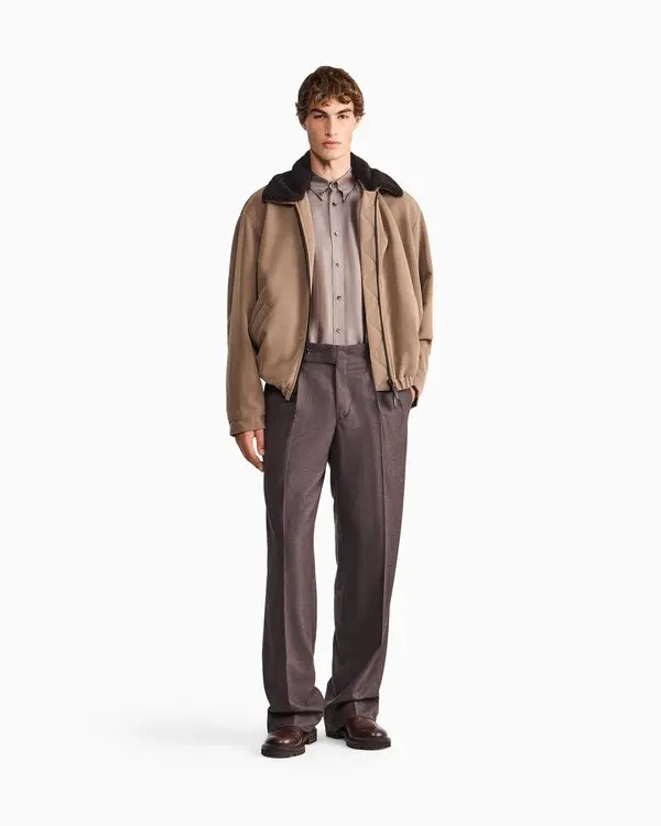 Giorgio Armani Shirt Regular Fit In Viscose And Silk Chevron Jacquard - Brown