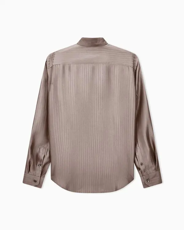 Giorgio Armani Shirt Regular Fit In Viscose And Silk Chevron Jacquard - Brown