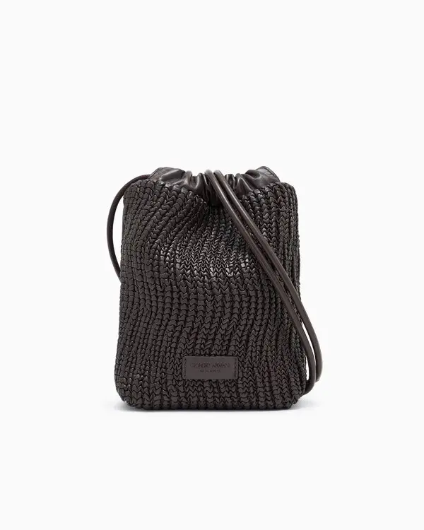 Giorgio Armani Micro Pleated Leather Bucket Bag With Shoulder Strap - Brown