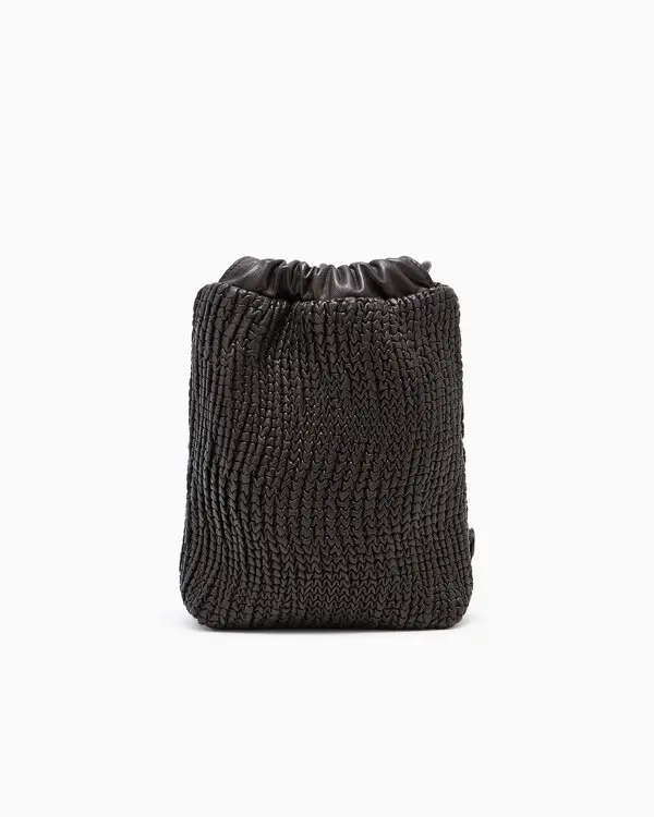 Giorgio Armani Micro Pleated Leather Bucket Bag With Shoulder Strap