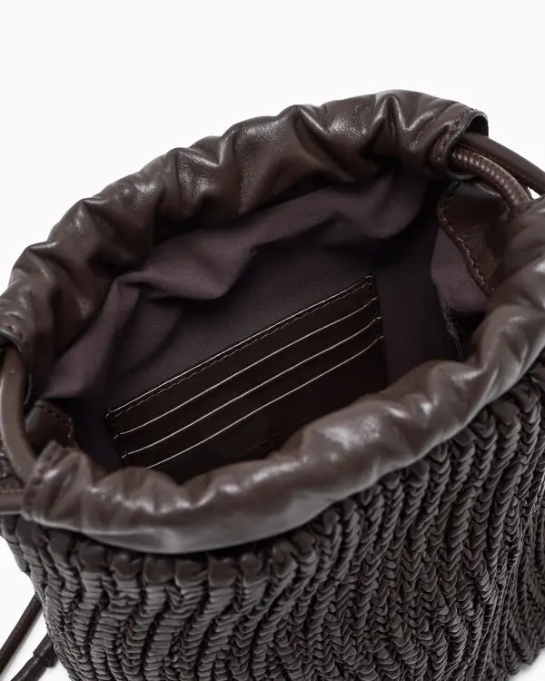 Giorgio Armani Micro Pleated Leather Bucket Bag With Shoulder Strap
