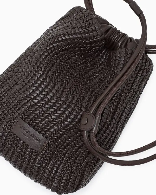 Giorgio Armani Micro Pleated Leather Bucket Bag With Shoulder Strap