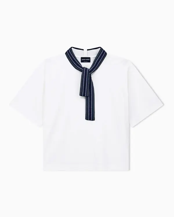 Giorgio Armani T-shirt In Cotton Jersey With An Embroidered Striped Tie - White