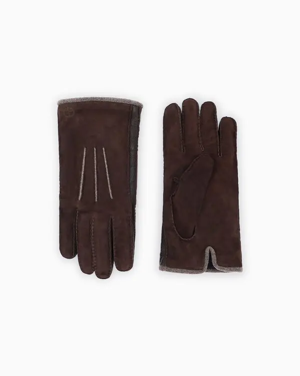 Giorgio Armani Glove In Suede With Cashmere Lining - Brown