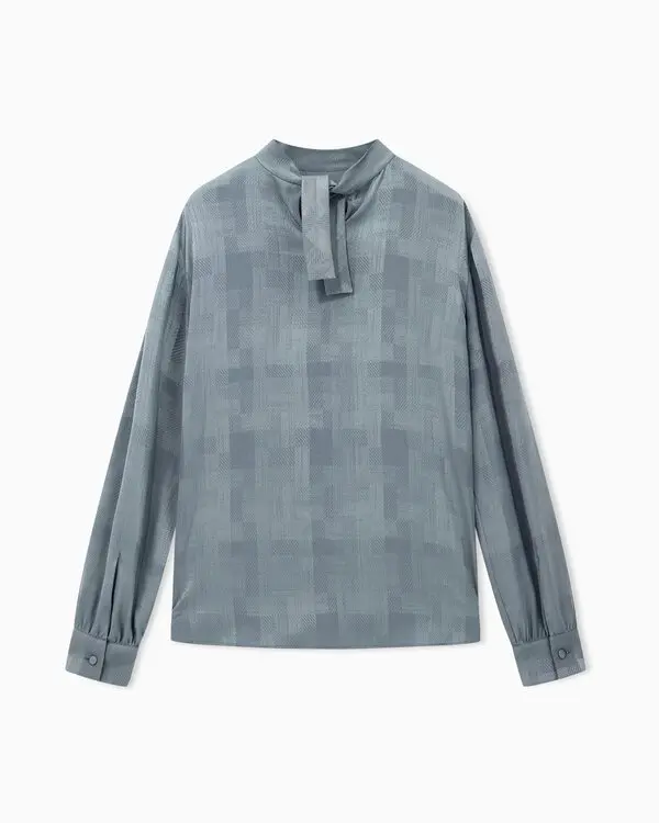 Giorgio Armani Silk Crepe Satin Checkered Shirt With Ribbon Detail