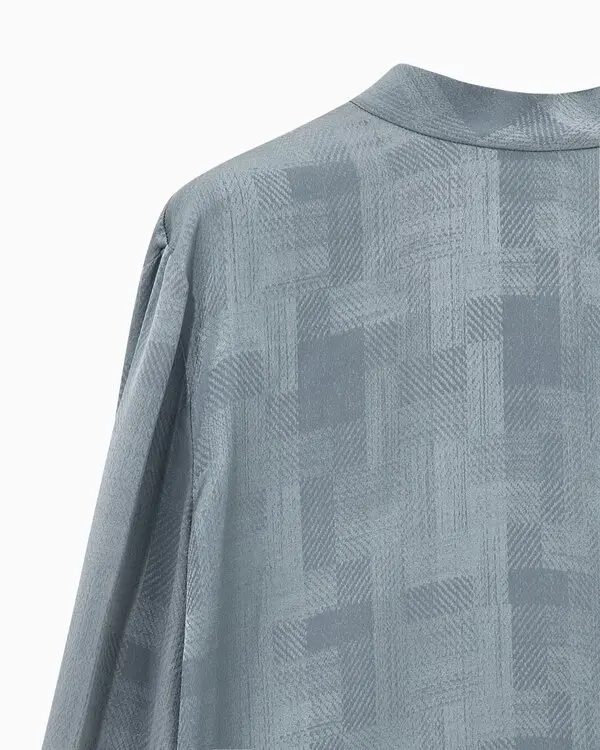 Giorgio Armani Silk Crepe Satin Checkered Shirt With Ribbon Detail