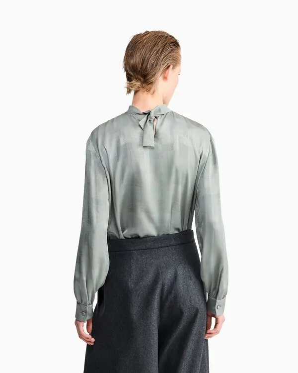 Giorgio Armani Silk Crepe Satin Checkered Shirt With Ribbon Detail