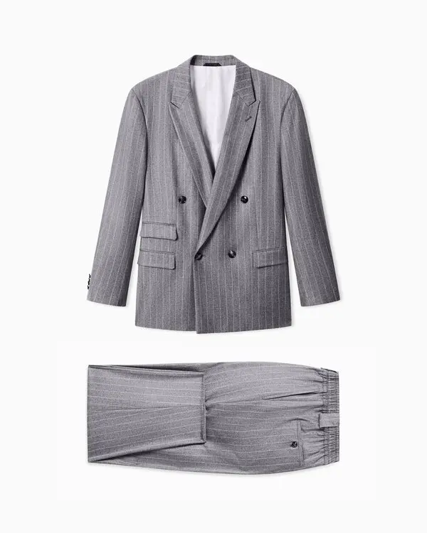 Giorgio Armani Oversized Suit Heritage In Jacquard Pinstripe Virgin Wool - Grey