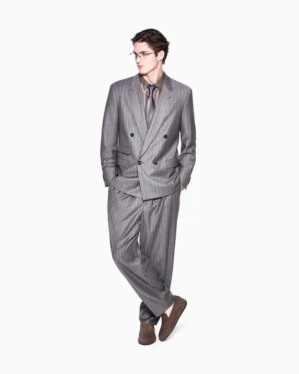 Giorgio Armani Oversized Suit Heritage In Jacquard Pinstripe Virgin Wool