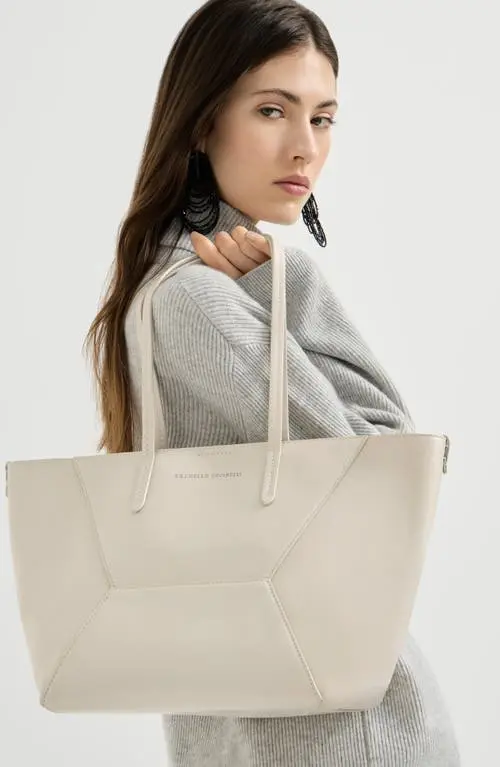 Brunello Cucinelli Bc Duo Small Calfskin Bag With Monili - Ivory