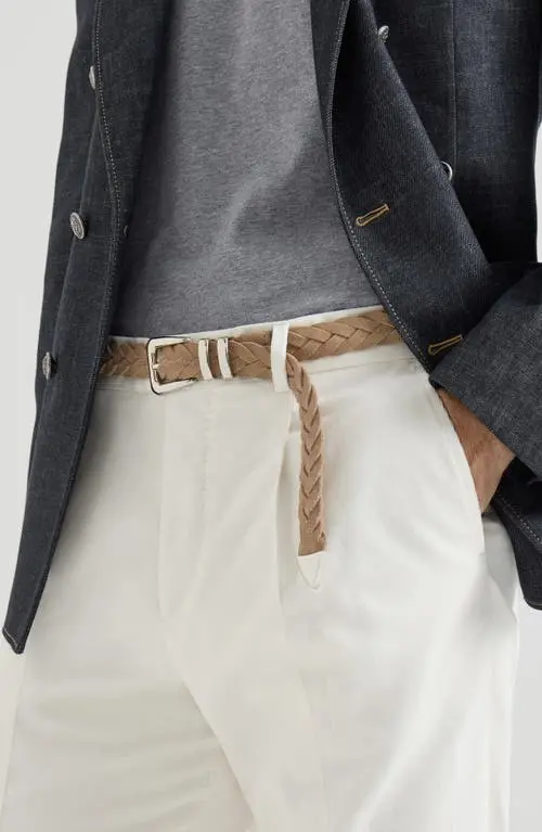 Brunello Cucinelli Reversed Calfskin Braided Belt With Tip - Hazelnut