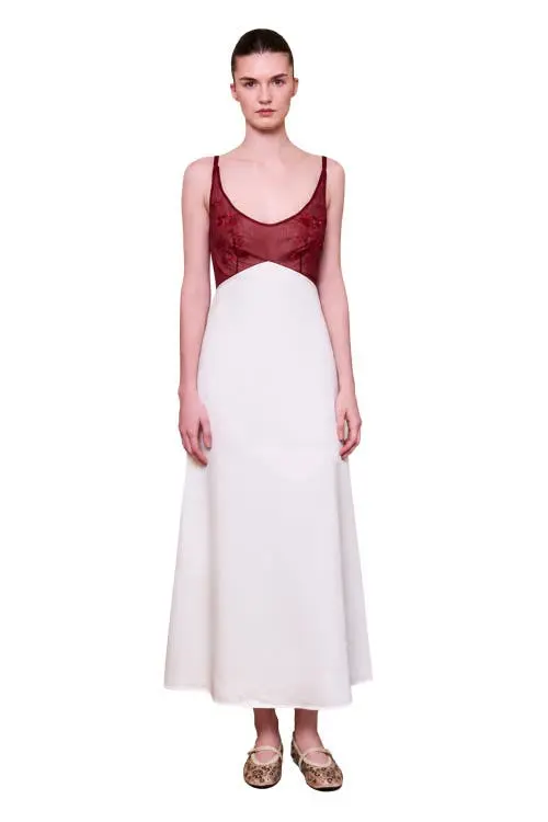 PCFG Embroidered Floral Midi Dress - White