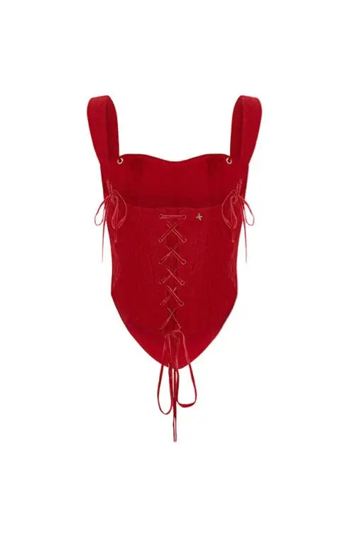 PCFG Embroidered Corset Top With Lace-up Detail