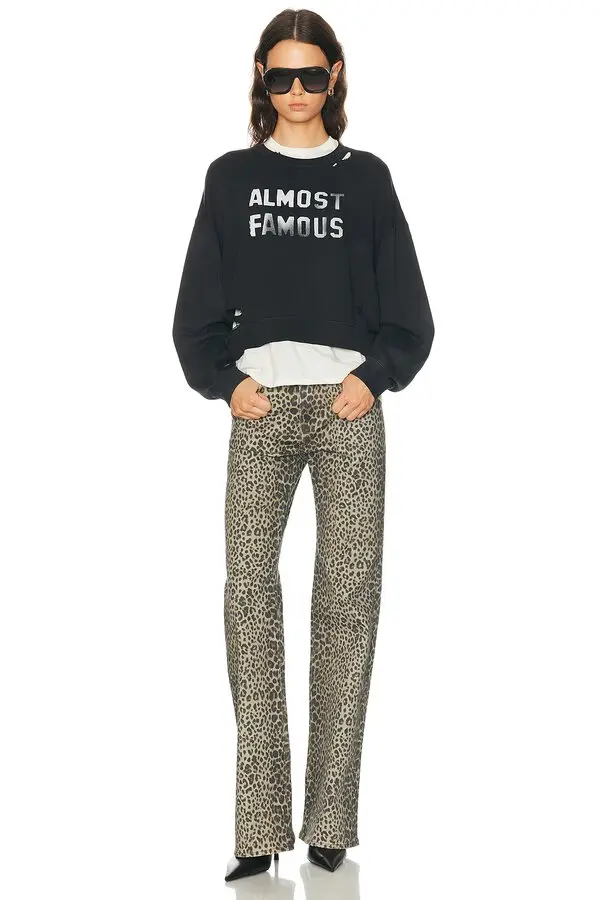 R13 Almost Famous Cropped Crewneck Sweatshirt - Black
