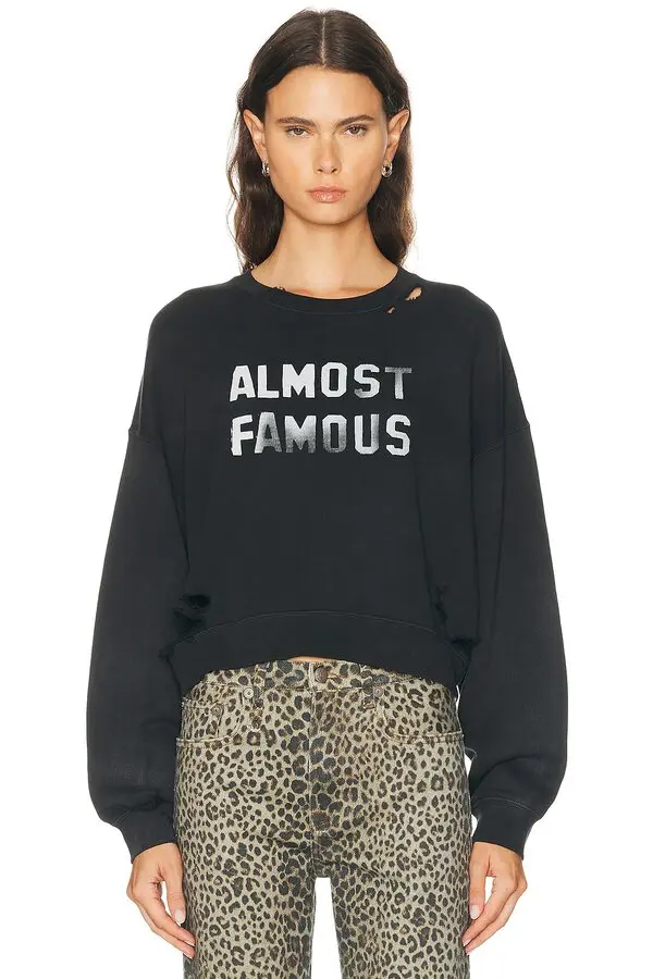 R13 Almost Famous Cropped Crewneck Sweatshirt