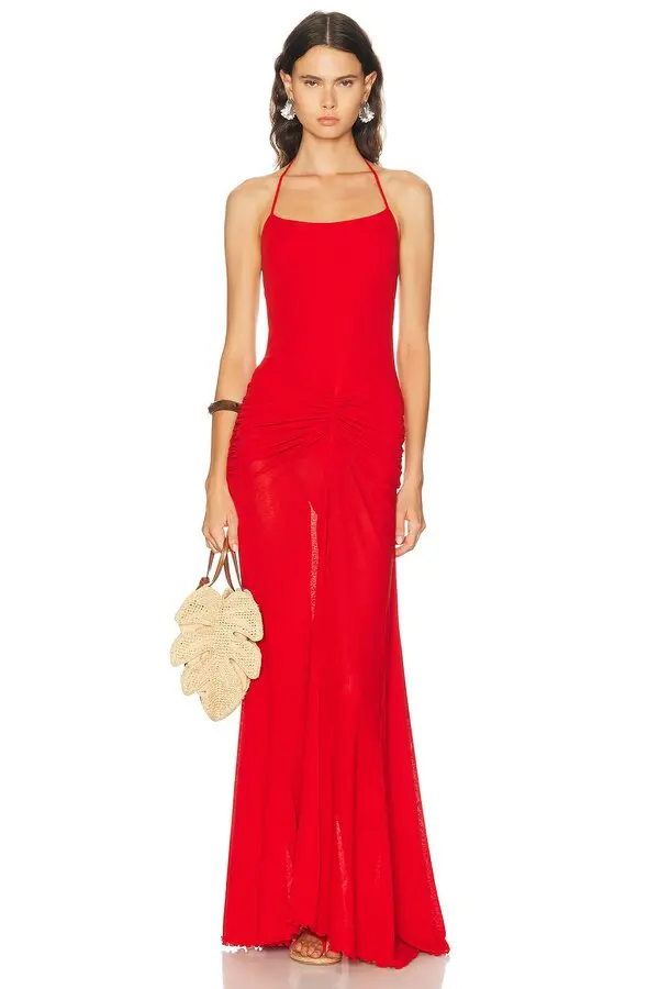 SIEDRES Nensi Ruched Mesh Maxi Dress - Red