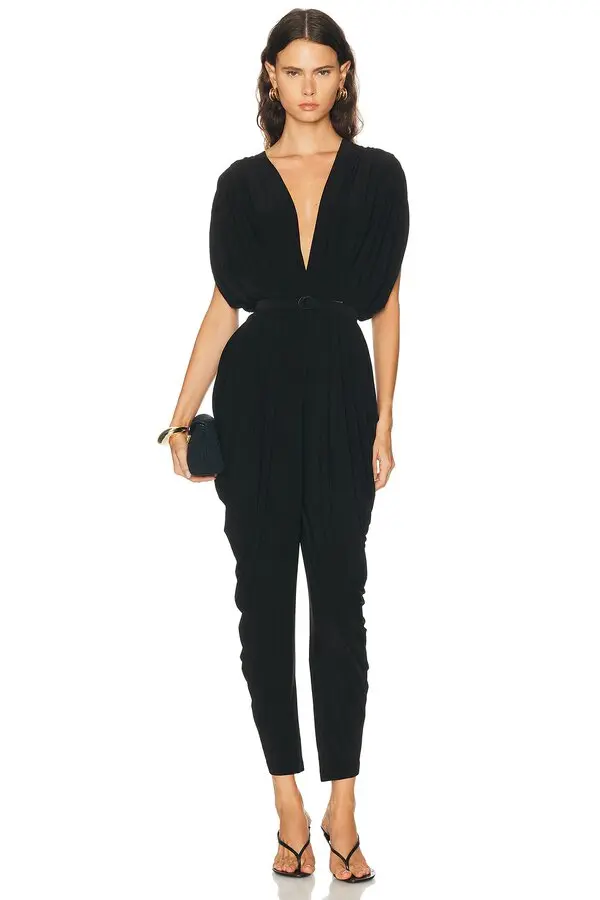 Norma Kamali Square Sleeve Waterfall Jumpsuit - Black