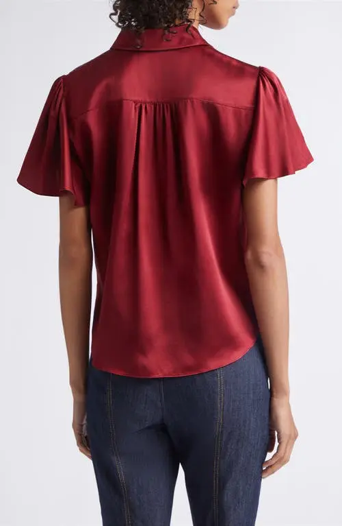 Cinq À Sept Fiona Silk Satin Flutter Sleeve Shirt
