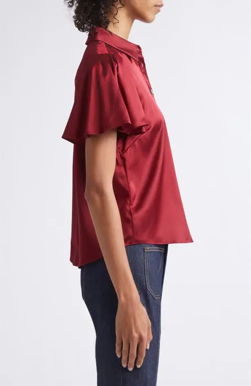 Cinq À Sept Fiona Silk Satin Flutter Sleeve Shirt