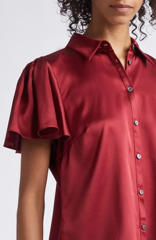 Cinq À Sept Fiona Silk Satin Flutter Sleeve Shirt