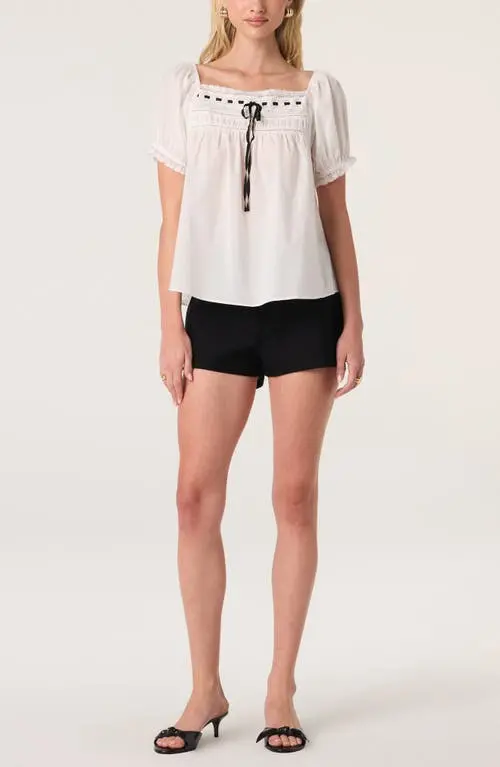 Astr The Label Carola Puff Sleeve Cotton Top With Embroidered Lace Trim