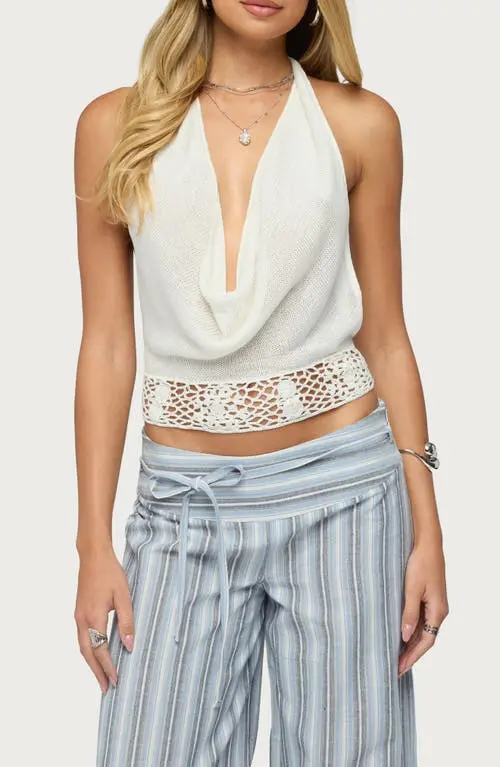 EDIKTED Ennis Crochet Waist Knit Halter Top - Cream
