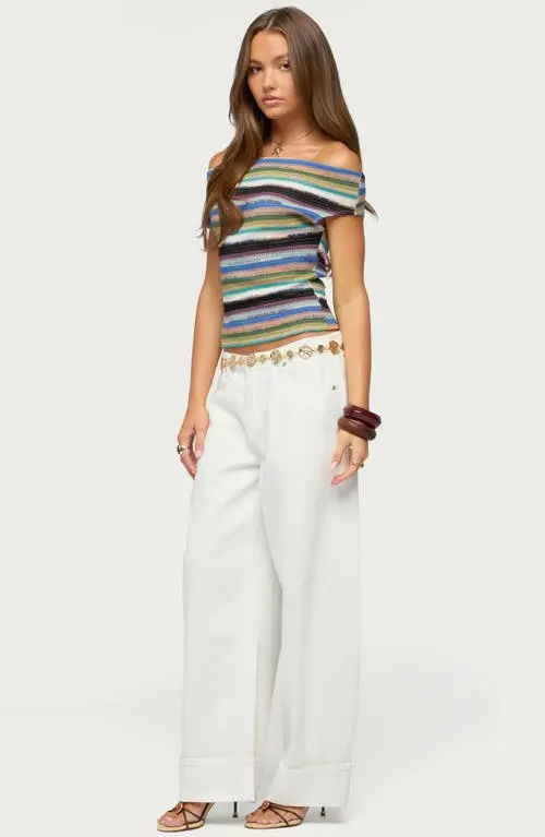 EDIKTED Irenea Striped Off The Shoulder Knit Top