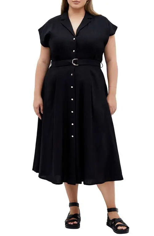 City Chic Liliana Short Sleeve Maxi Shirtdress - Black