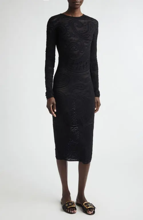 Etro Paisley Intarsia Long Sleeve Midi Sweater Dress - Black