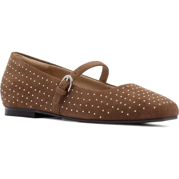 FRANKIE4 Hepburn Mary Jane Flat - Pecan Suede Stud