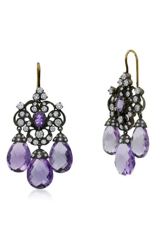 Fred Leighton Amethyst & Diamond 3-drop Chandelier Earrings - Gold