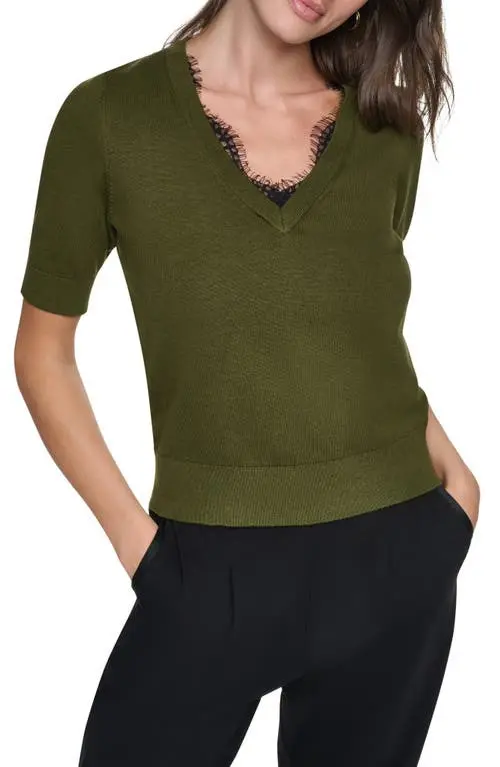 Dkny Lace Trim Sweater - Dark Olive