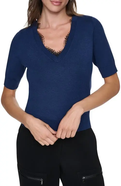 Dkny Lace Trim Sweater - Intrepid Blue